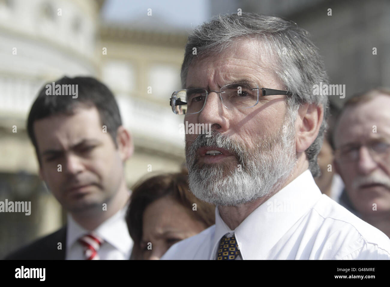Sinn Fein Leader Gerry Adams gives his reaction to the news that Colm ...