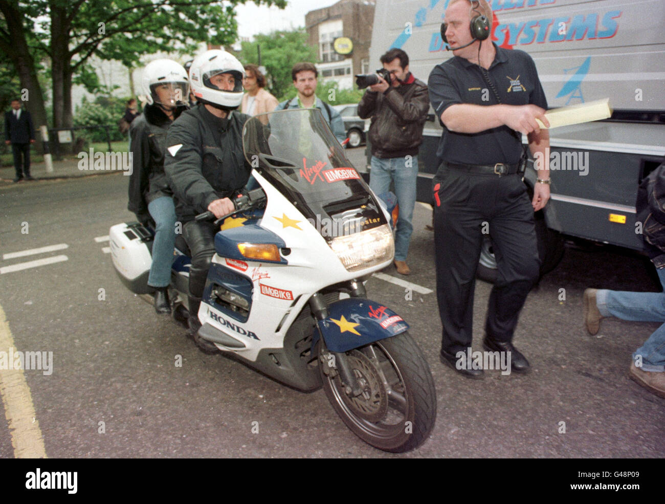 Joanne Guest arrives on a motorbike before appearing on 'TFI Friday ...