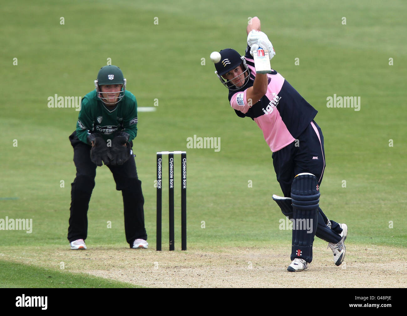 Middlesex's Neil Dexter hits a boundary during the Clydesdale Bank 40 ...