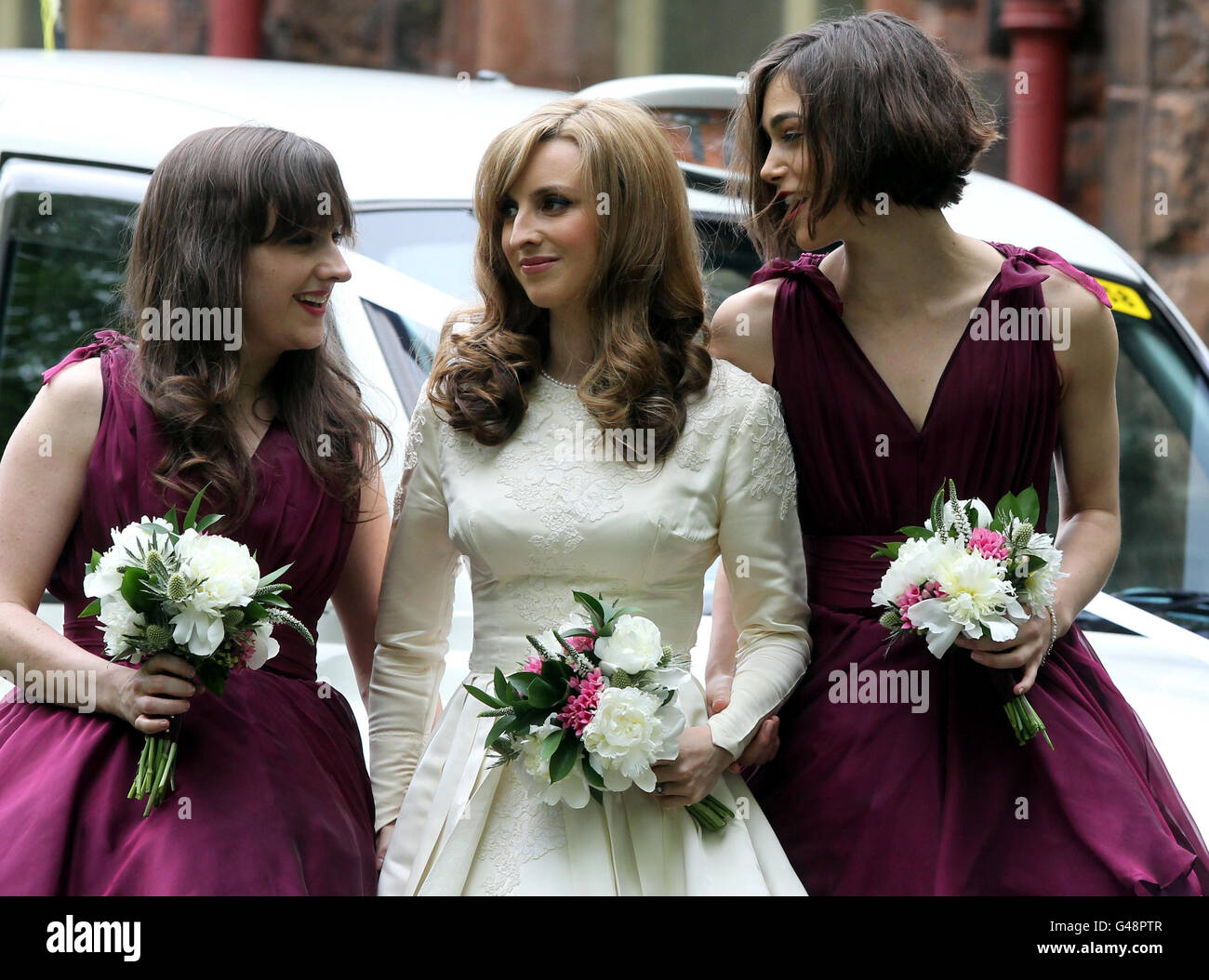 Bride Kerry Nixon poses with bridesmaid Keira Knightley (right) before ...