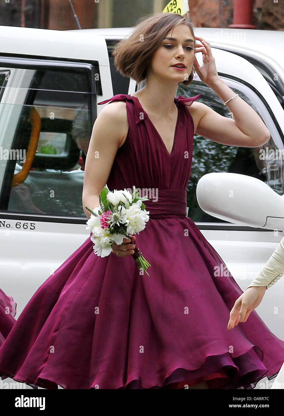 Bridesmaid Keira Knightley at Pollokshields Burgh Hall, Glasgow, after ...