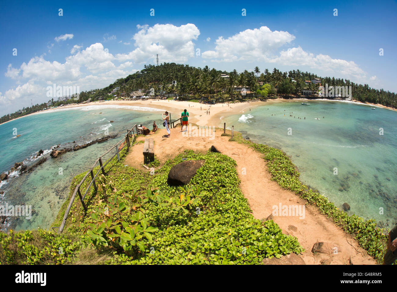 Sri Lanka, Mirissa beach, from Parrot Rock extreme wide angle view ...
