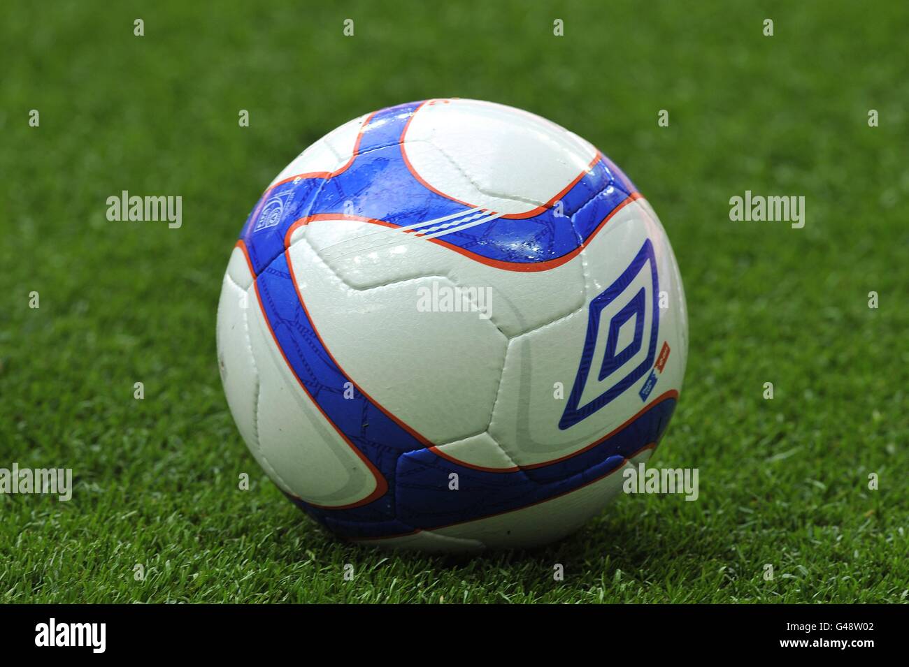 The official fa cup match ball sits on the wembley turf hi-res stock ...