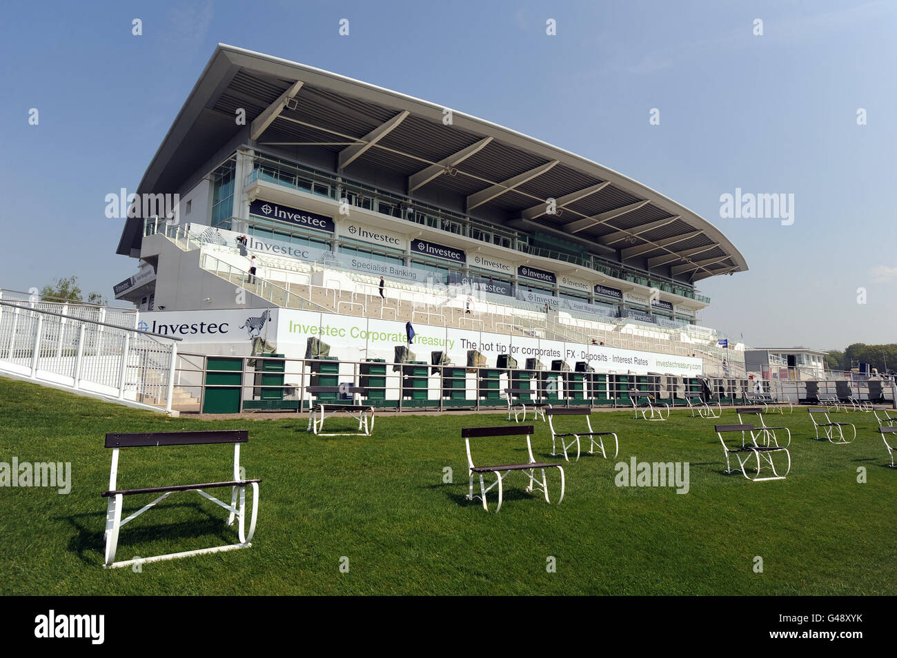 A general view of the grandstand at epsom downs racecourse hi-res stock ...