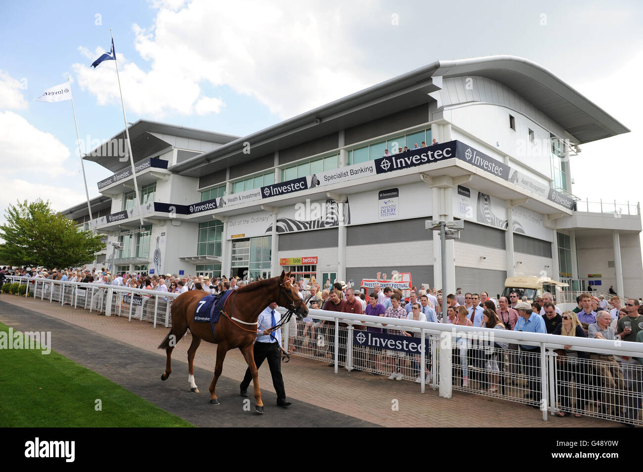 Horses are paraded at epsom downs racecourse hi-res stock photography ...