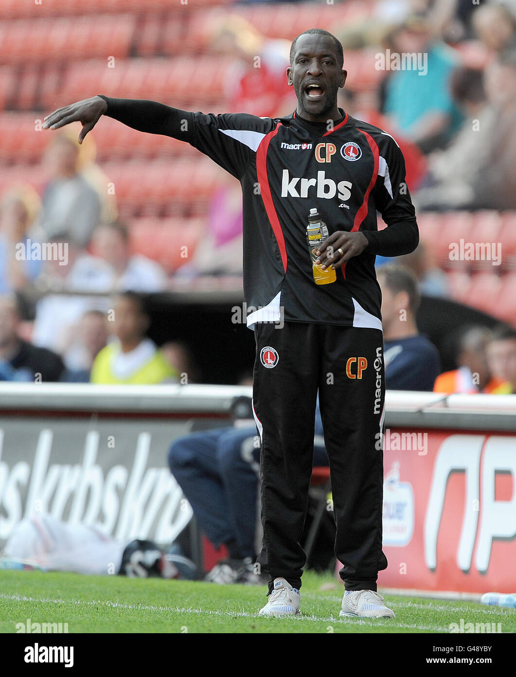 Charlton's Manager Chris Powell gives his side directions during the ...