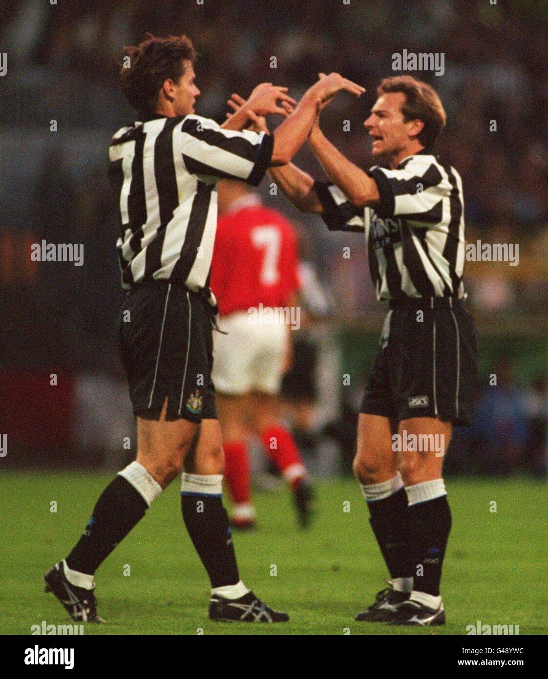 ROBERT LEE, NEWCASTLE UNITED, CELEBRATES 2nd GOAL v ROYAL ANTWERP WITH ...