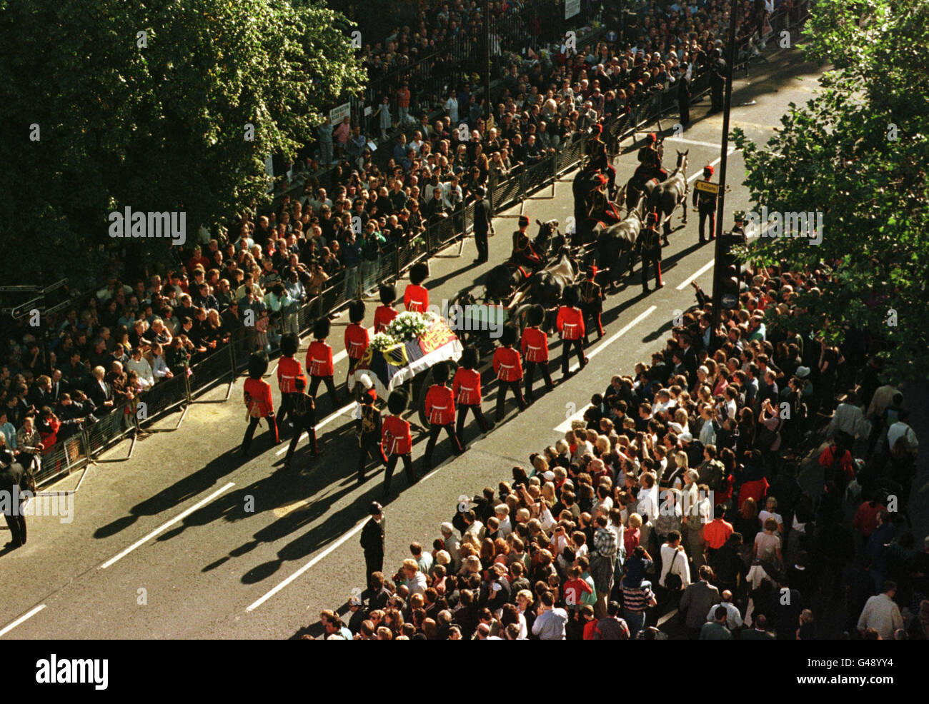 Diana, the Princess of Wales' funeral cortege makes its way to ...