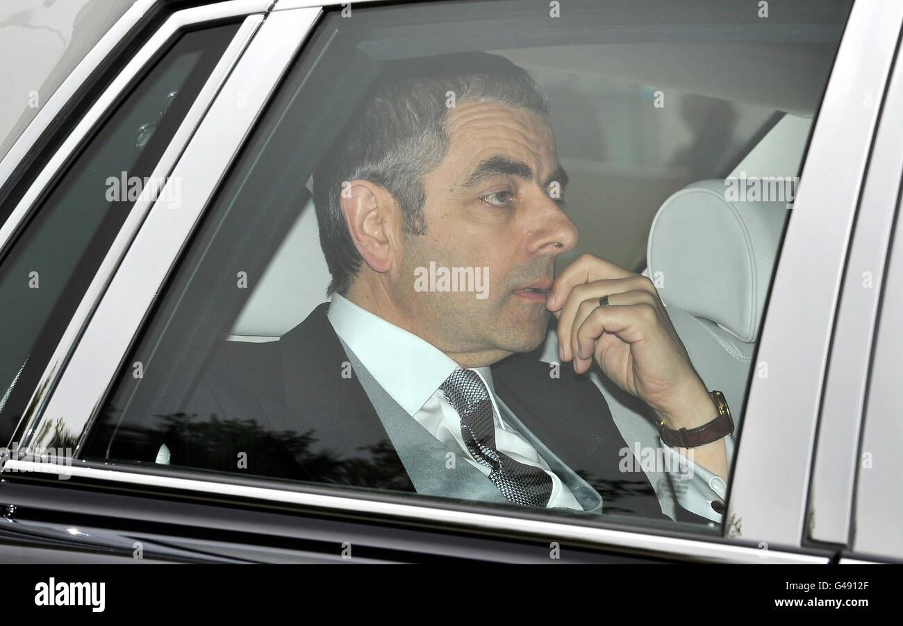 Rowan atkinson arrives at millbank, london, before the wedding of ...