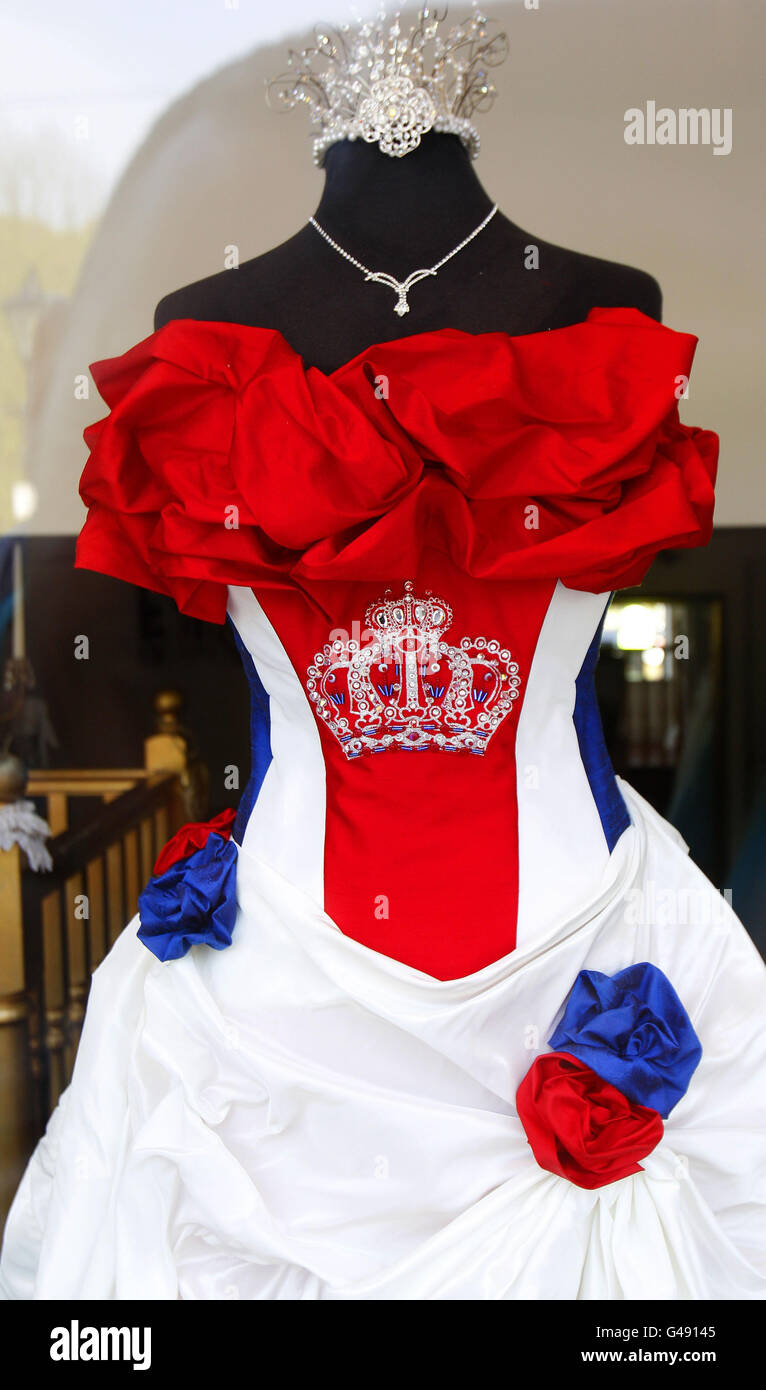 A wedding dress in a shop in the village of Marple in Cheshire, as they ...