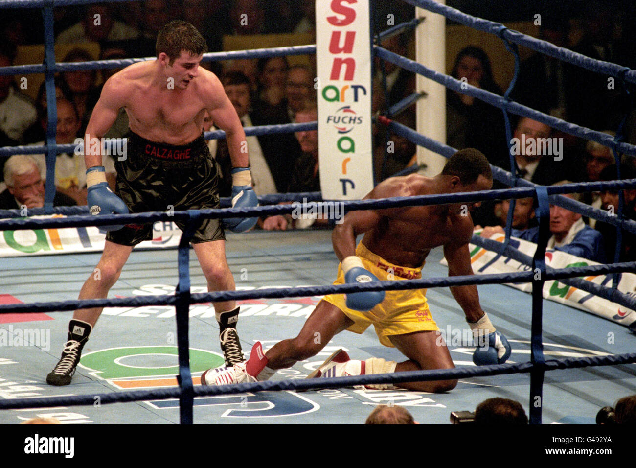 Boxing Eubank floored Stock Photo - Alamy