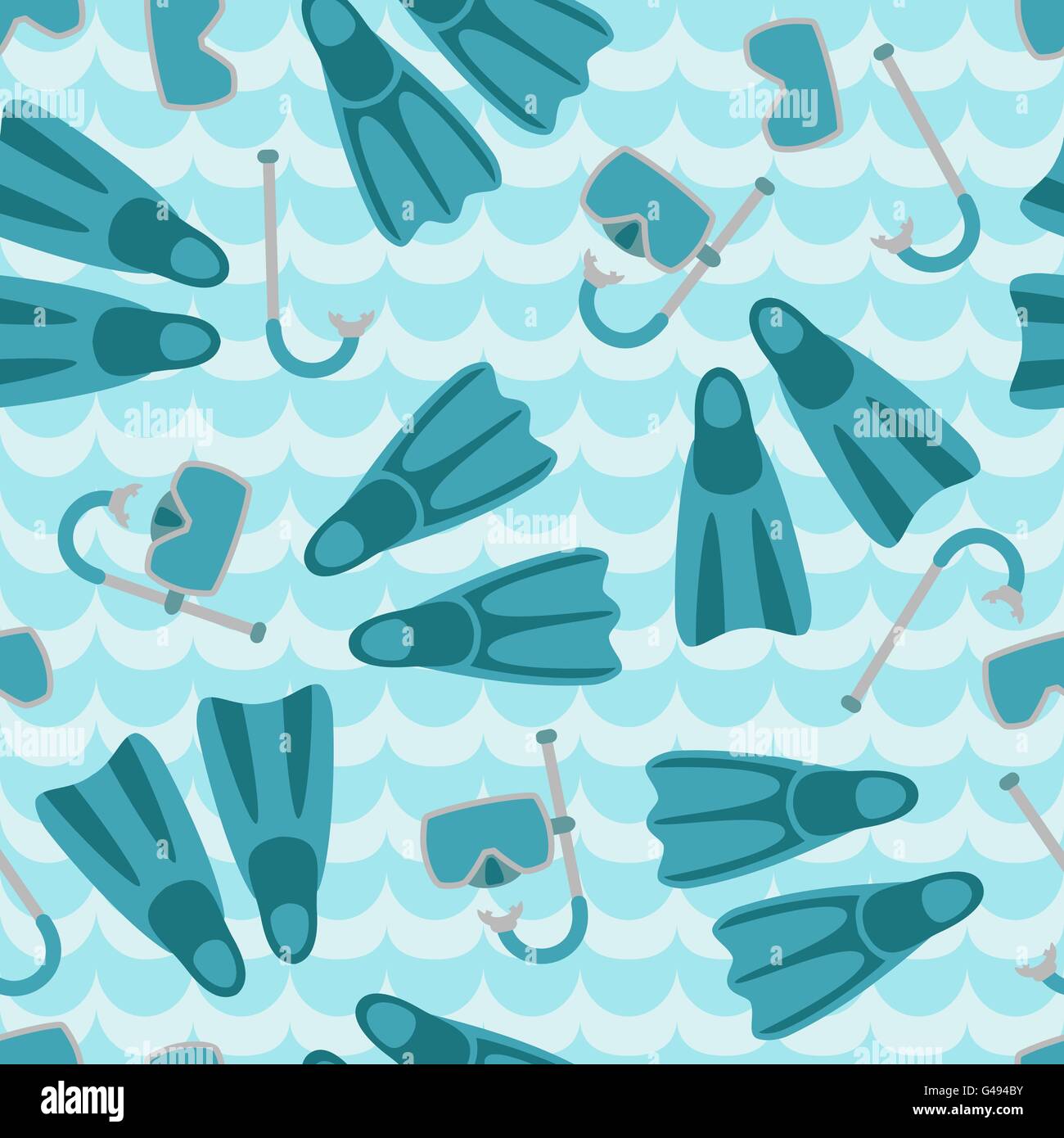 Seamless pattern with flippers, mask and snorkel on white background ...