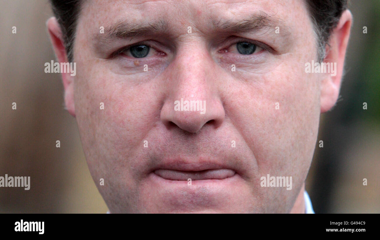 Deputy Prime Minister and Liberal Democrat leader Nick Clegg speaks to ...