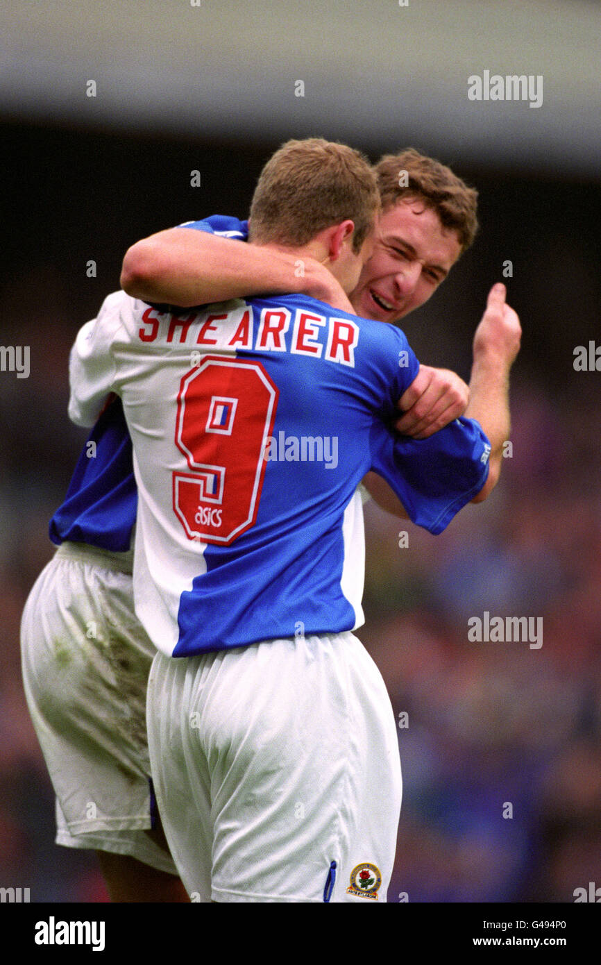 ALAN SHEARER CONGRATULATES CHRIS SUTTON ON SCORING BLACKBURN ROVERS V ...