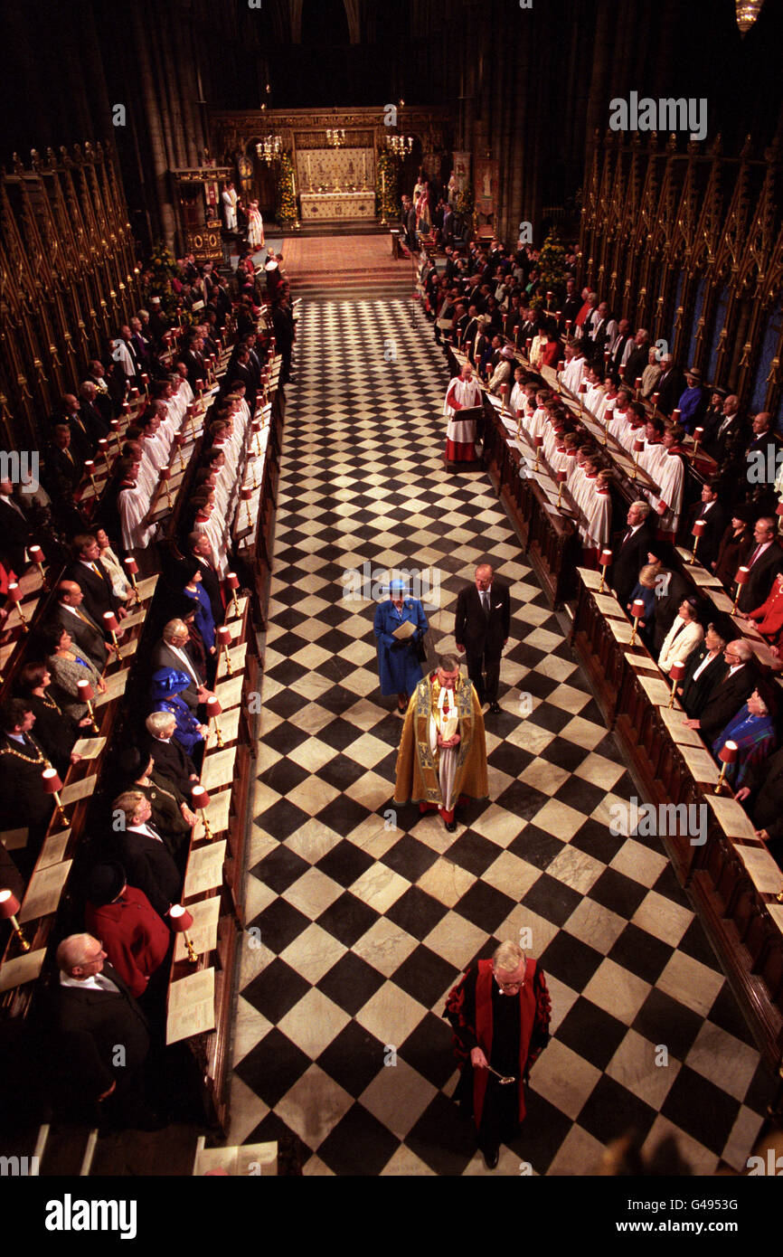 The queen and prince philip leave westminster abbey hi-res stock ...