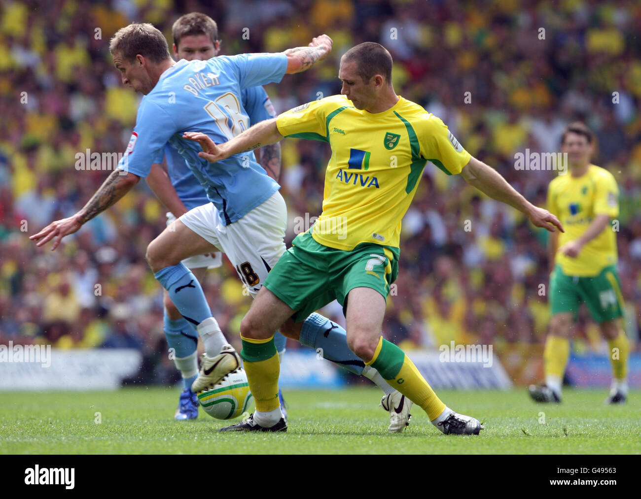 Norwich City's Andrew Crofts battles for the ball with Coventry City's ...
