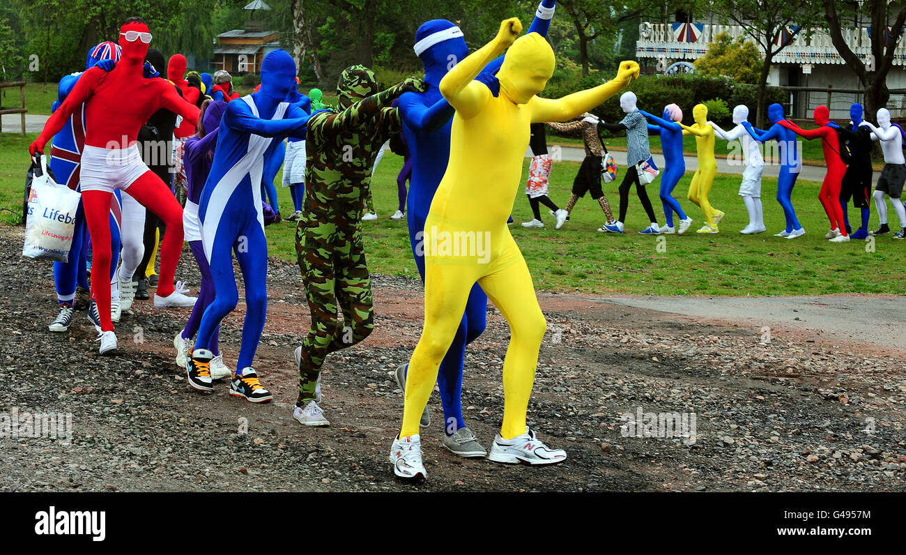 People wearing morphsuits at drayton manor park hi-res stock ...