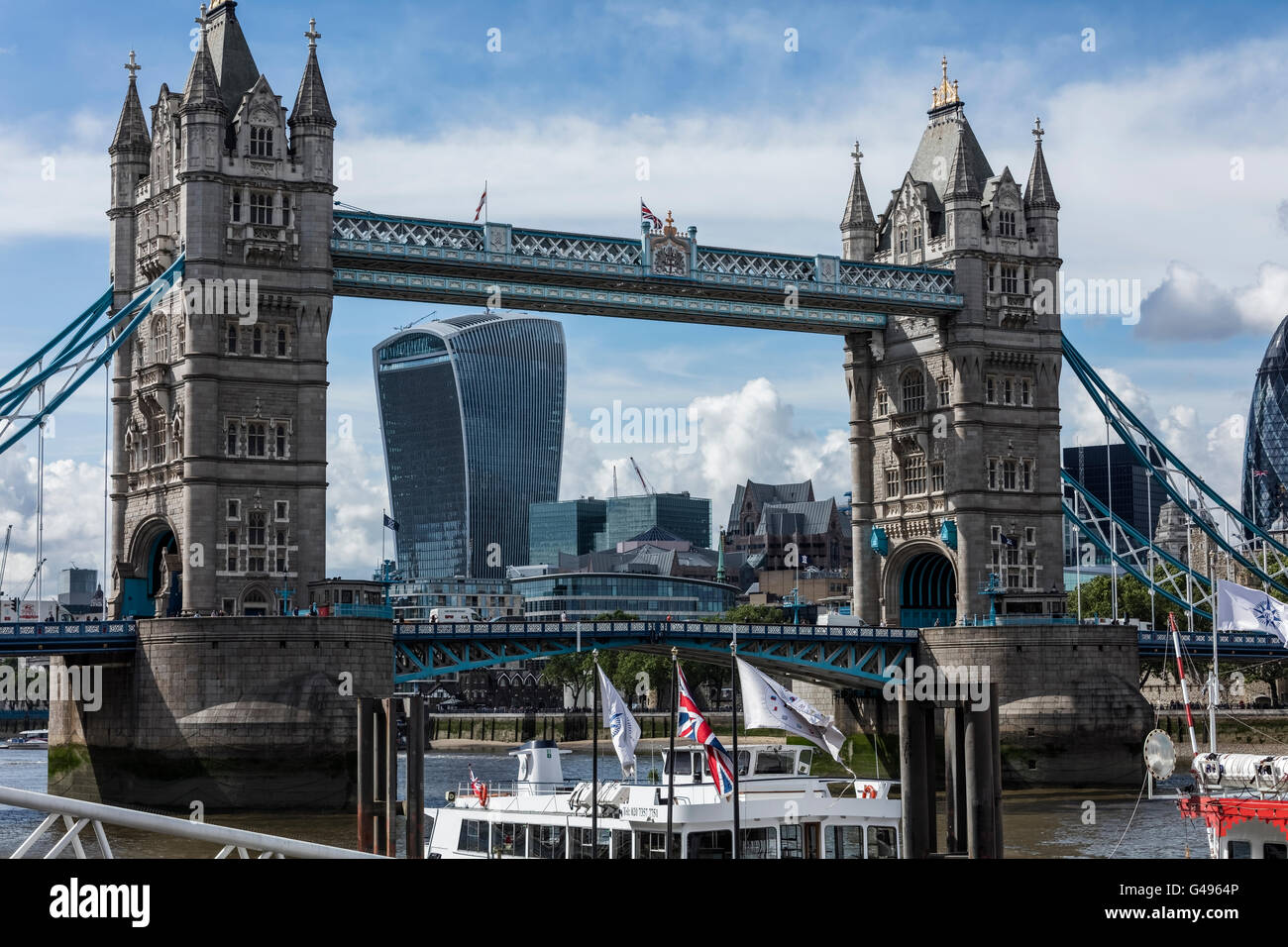 Tower Bridge in London with the Walkie Talkie office building in the ...