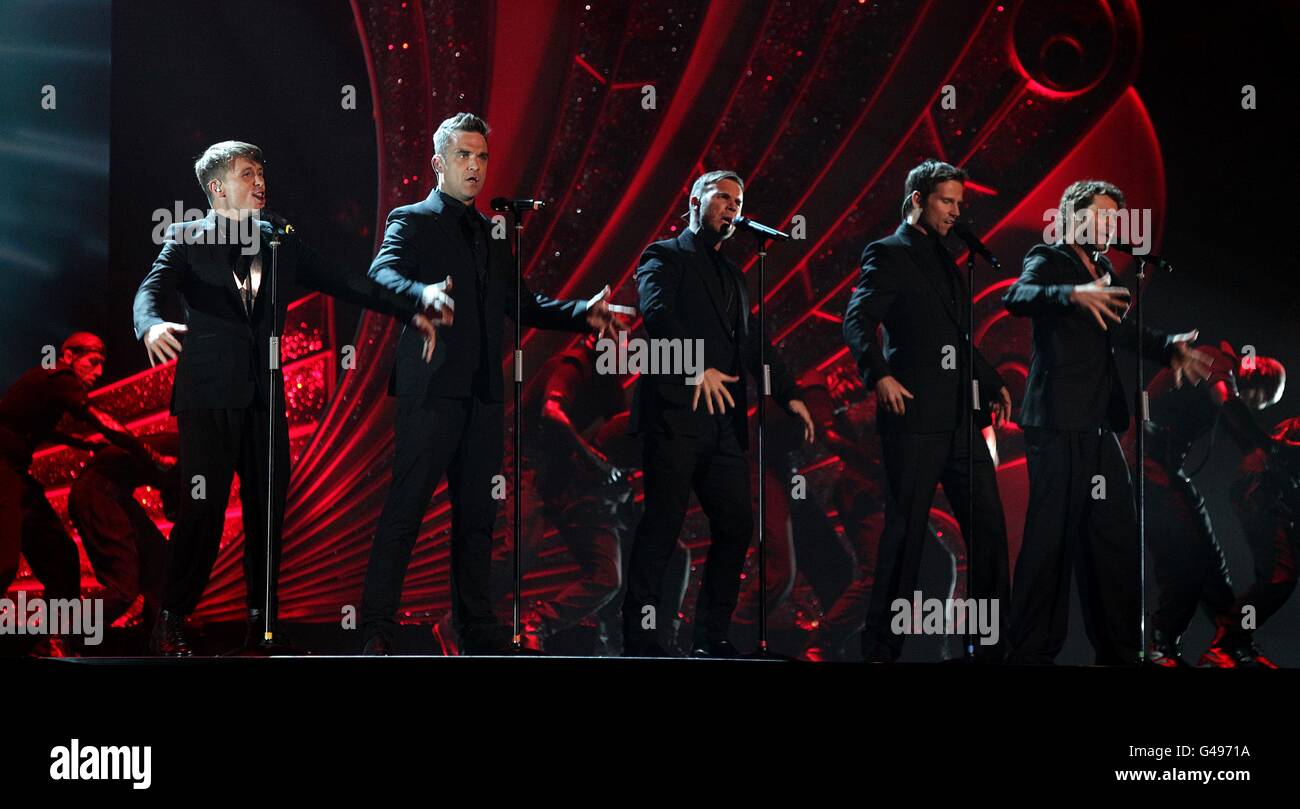 Take That perform on stage during the 2011 National Movie Awards at ...