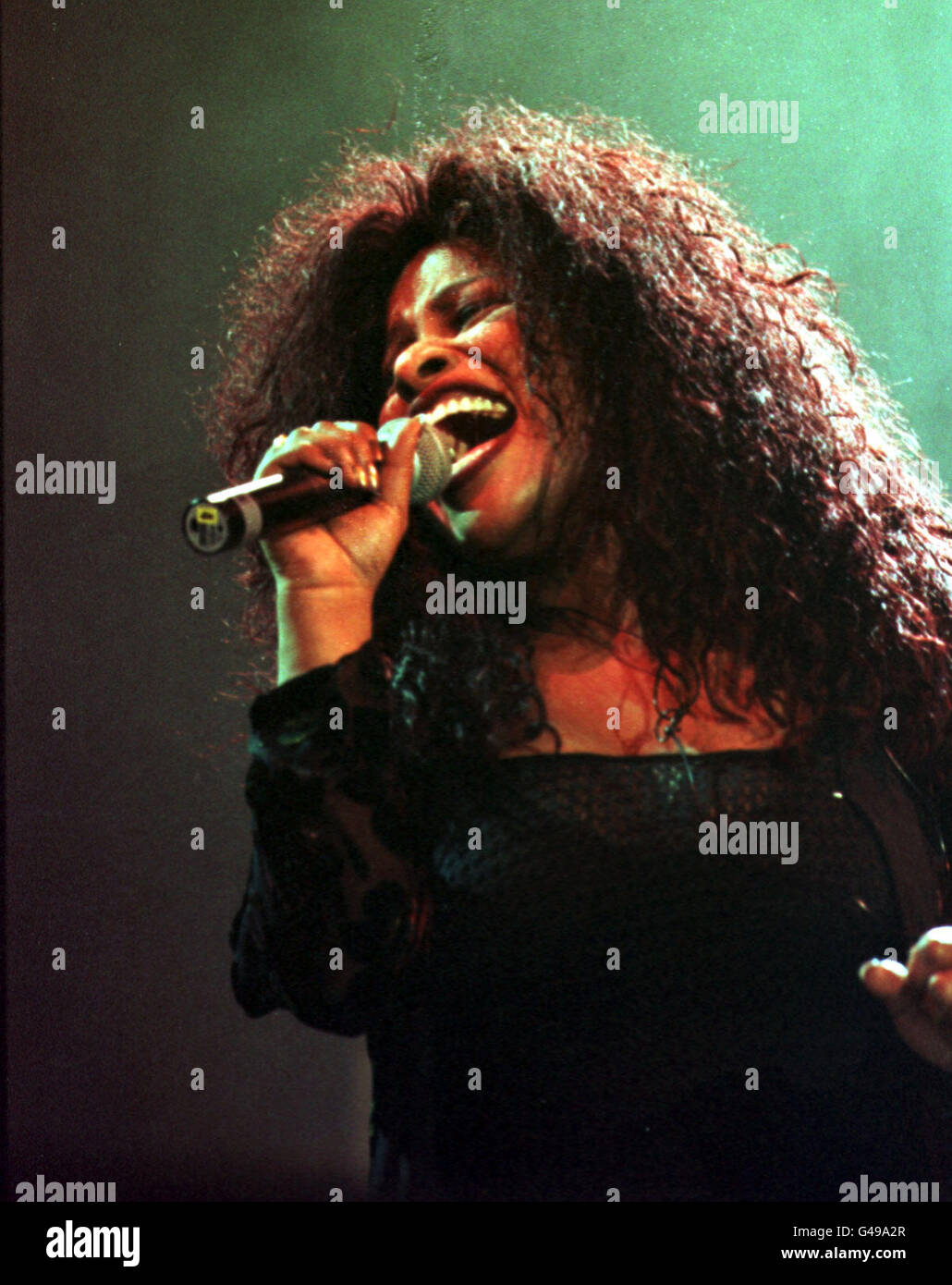 Chaka Khan singing at Wembley during the Songs and Visions concert ...