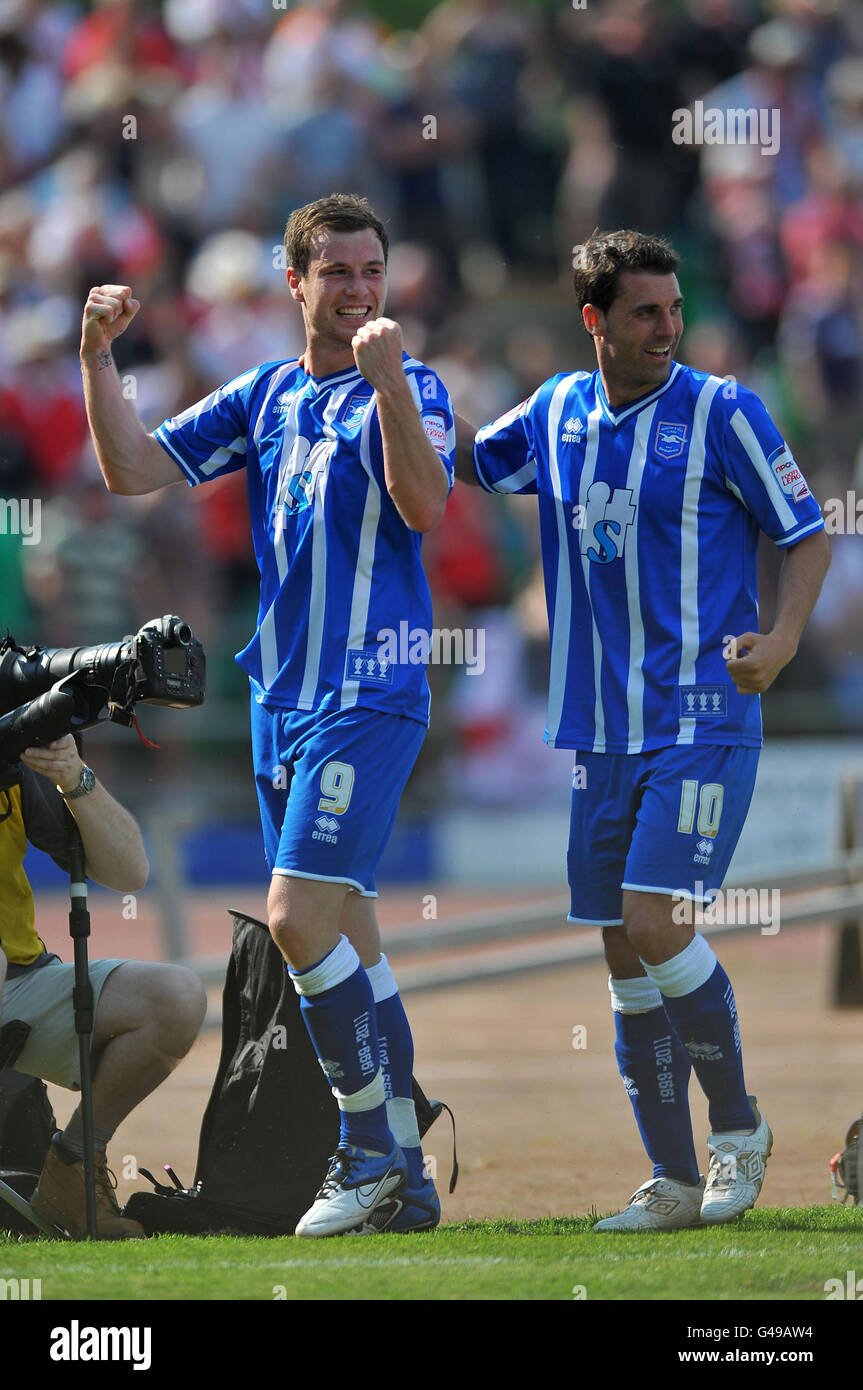 Brighton and Hove Albion's Ashley Barnes (left) celebrates with ...