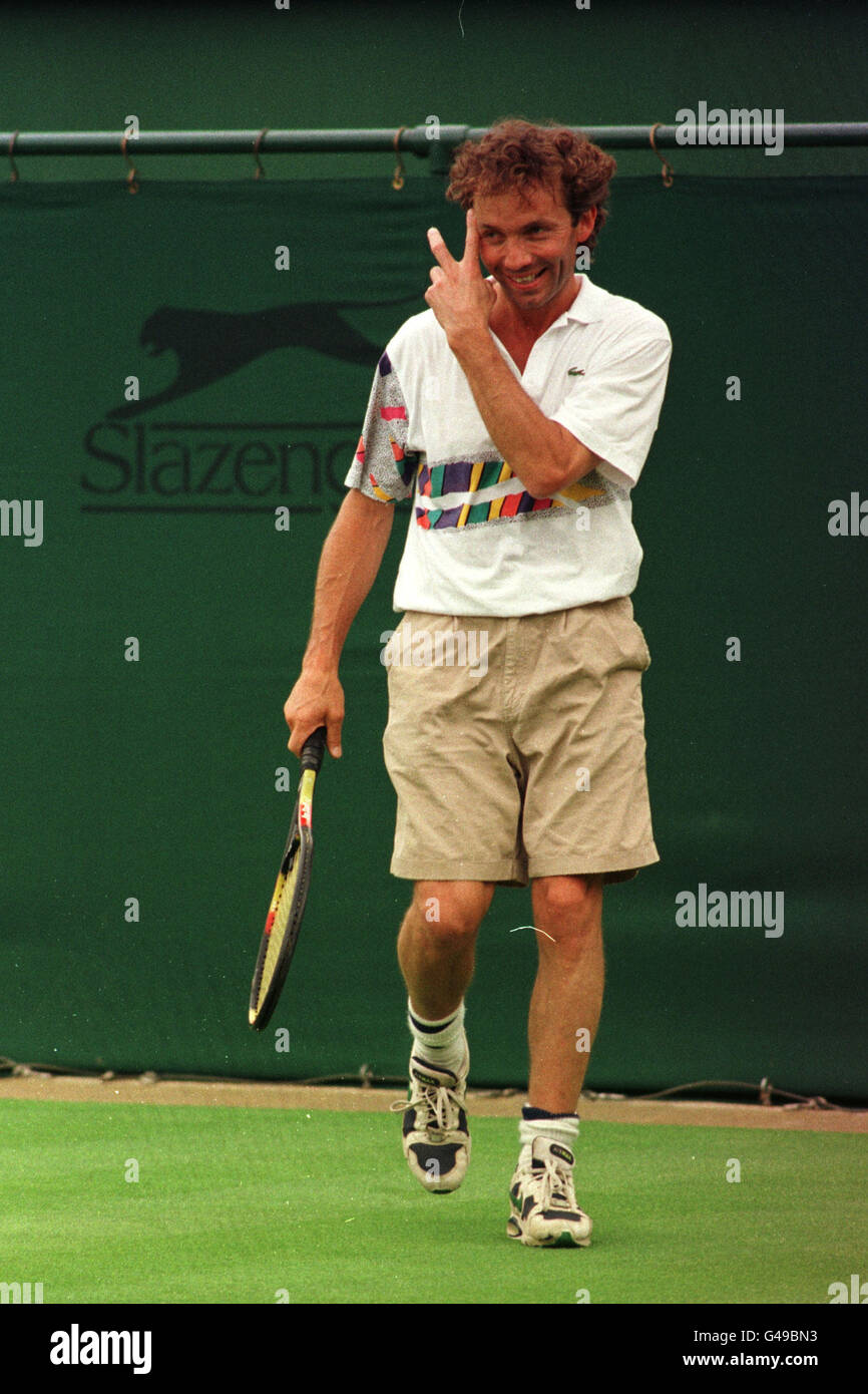 John Francombe during a match in the Pro-Celebrity Tennis Challenge ...