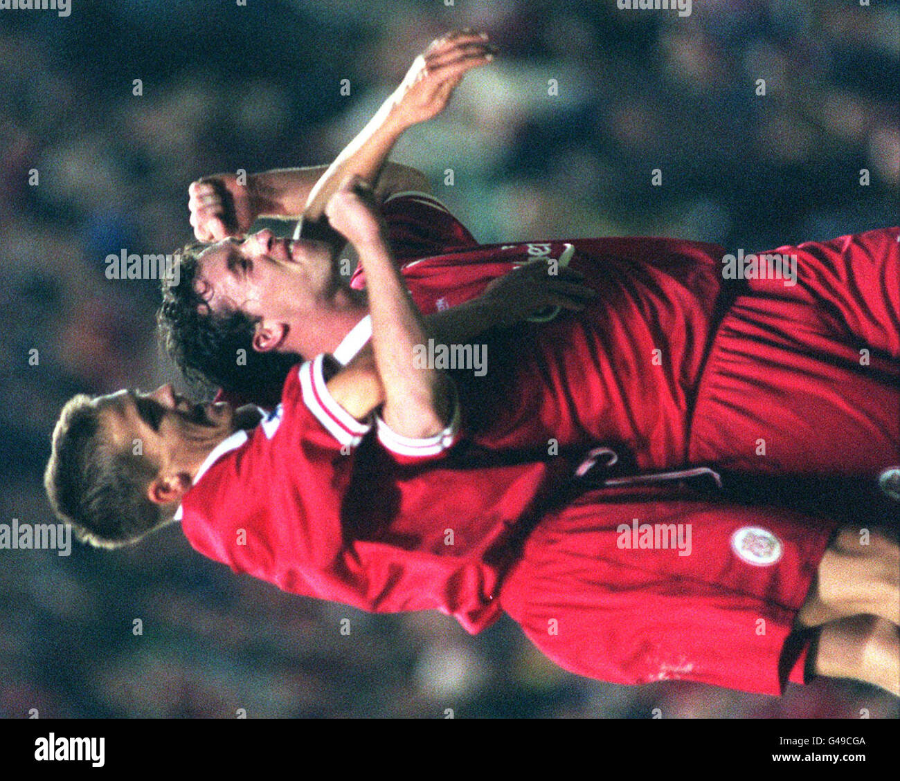 Michael owen of liverpool celebrates his penalty hi-res stock ...
