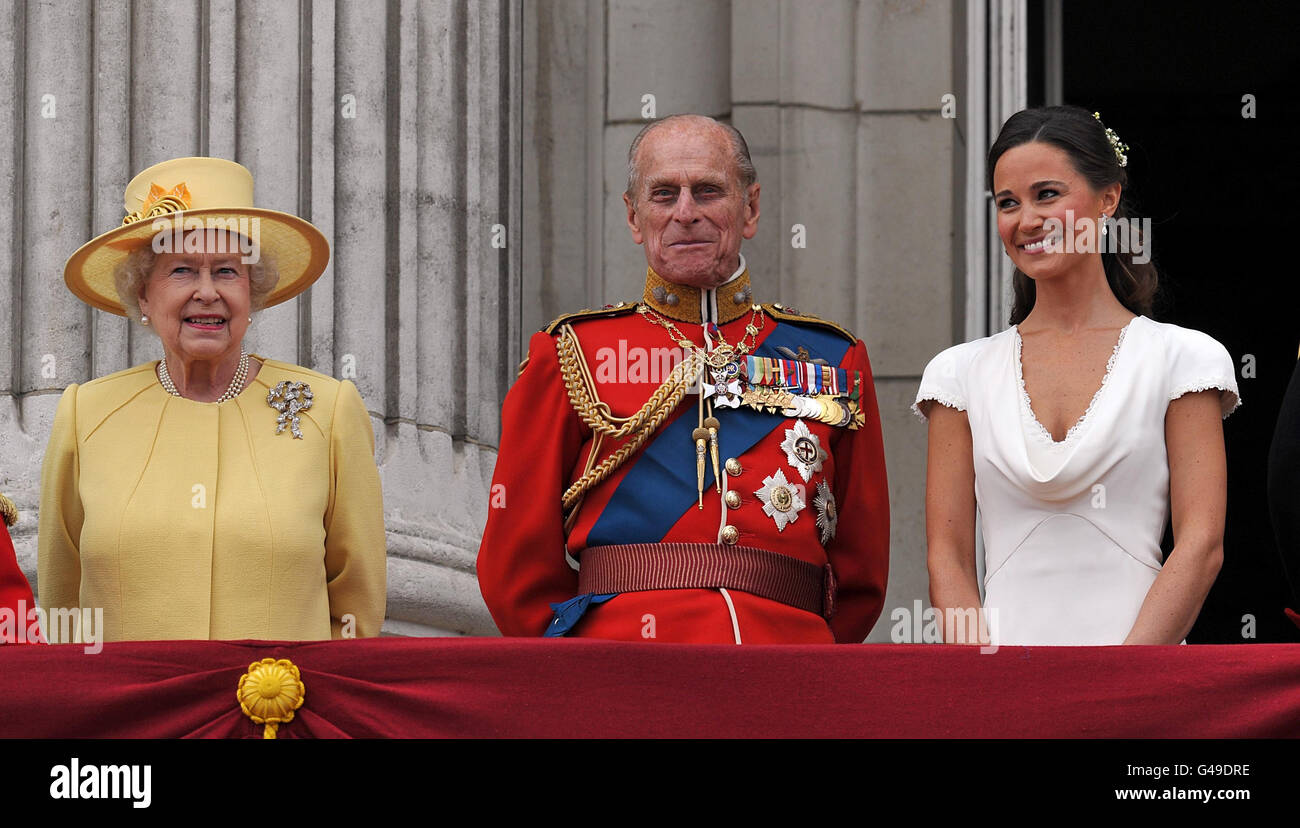 Queen Elizabeth II, the Duke of Edinburgh and Pippa Middleton, appear ...