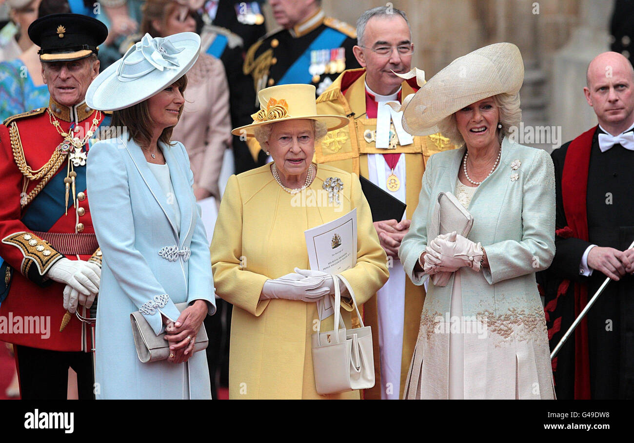 Queen Elizabeth II is flanked by Carole Middleton (left)and Camilla ...