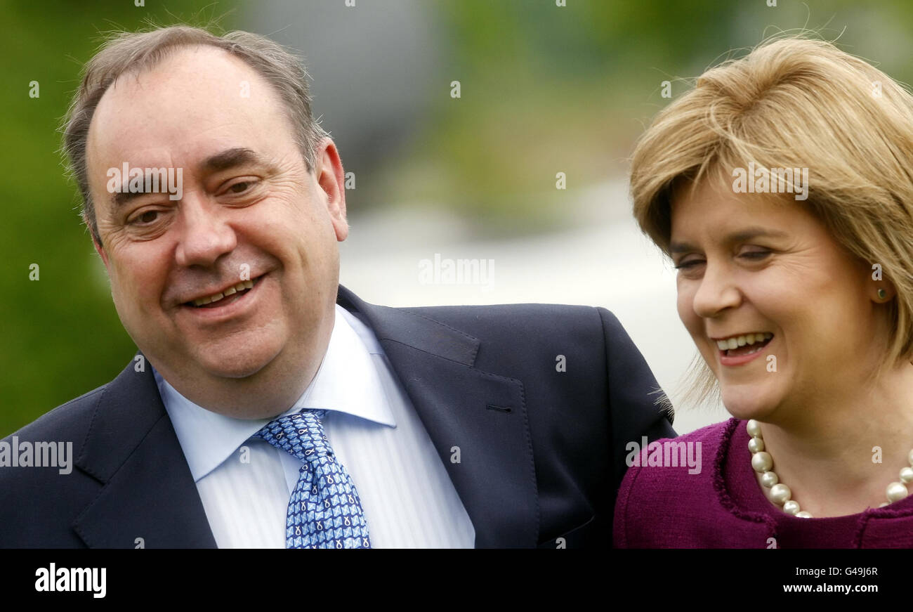 SNP party leader Alex Salmond is met by SNP deputy leader Nicola ...