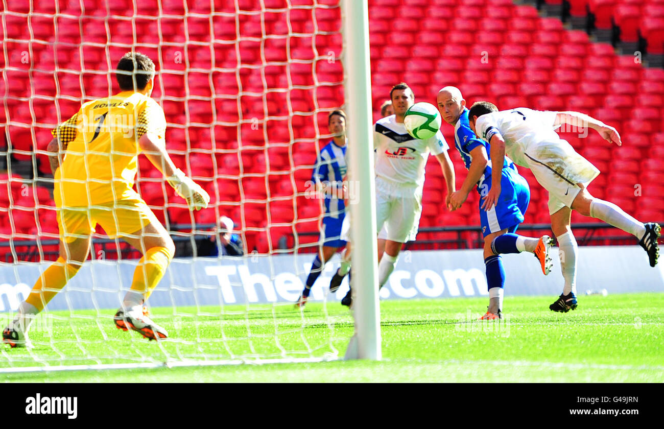 Whitley Bay's Lee Kerr scores his sides second goal of the game Stock ...