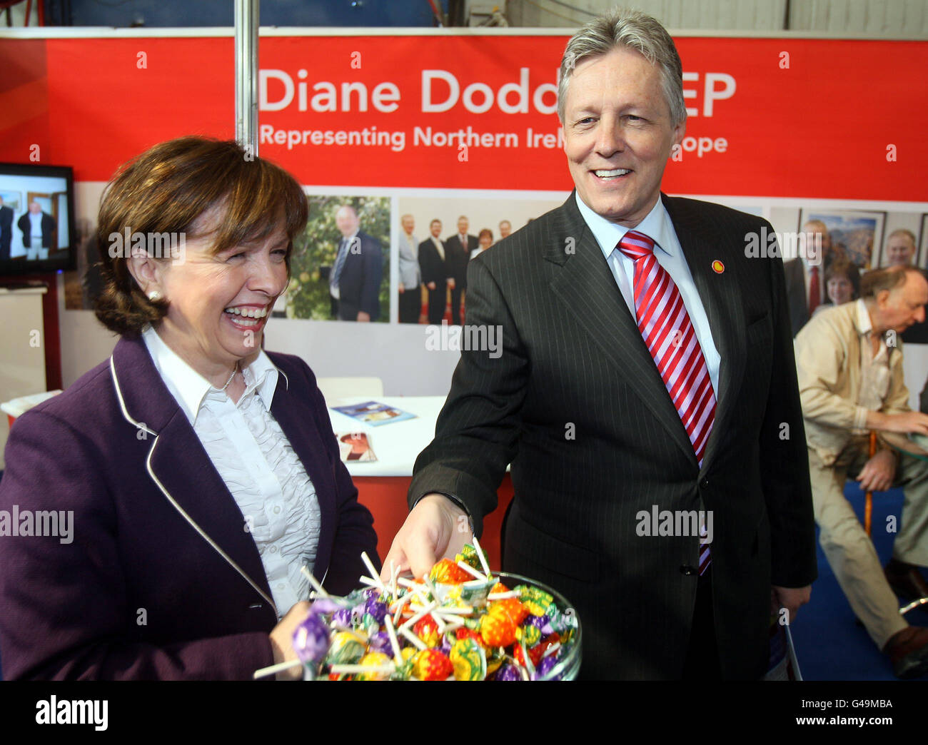 DUP politicians Peter Robinson (right) and Diane Dodds as they attend ...