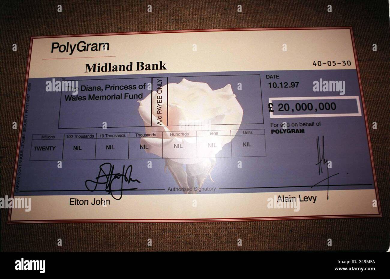 A cheque for 20 million - the first instalment of proceeds from the ...