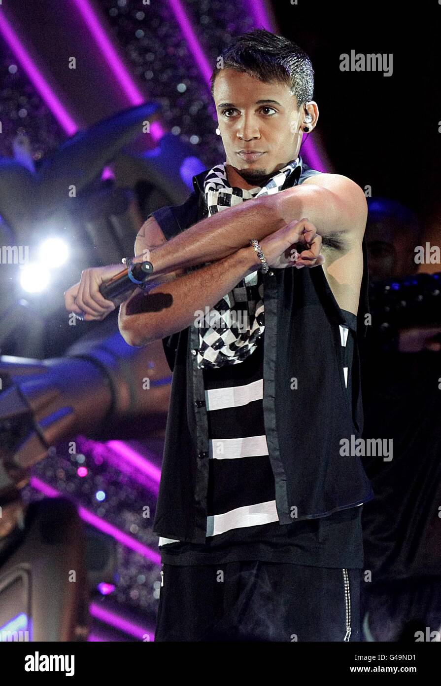 Aston Merrygold of JLS on stage during the 2011 National Movie Awards ...