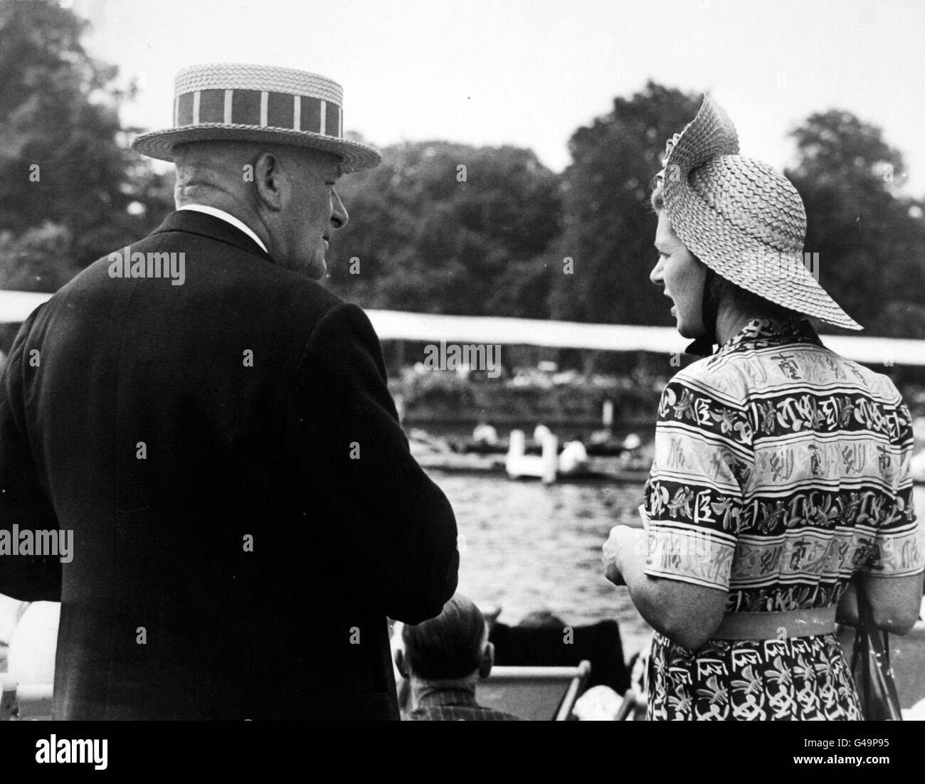 Rowing - Henley Royal Regatta - 1949. Visitors wear straw hats at the ...