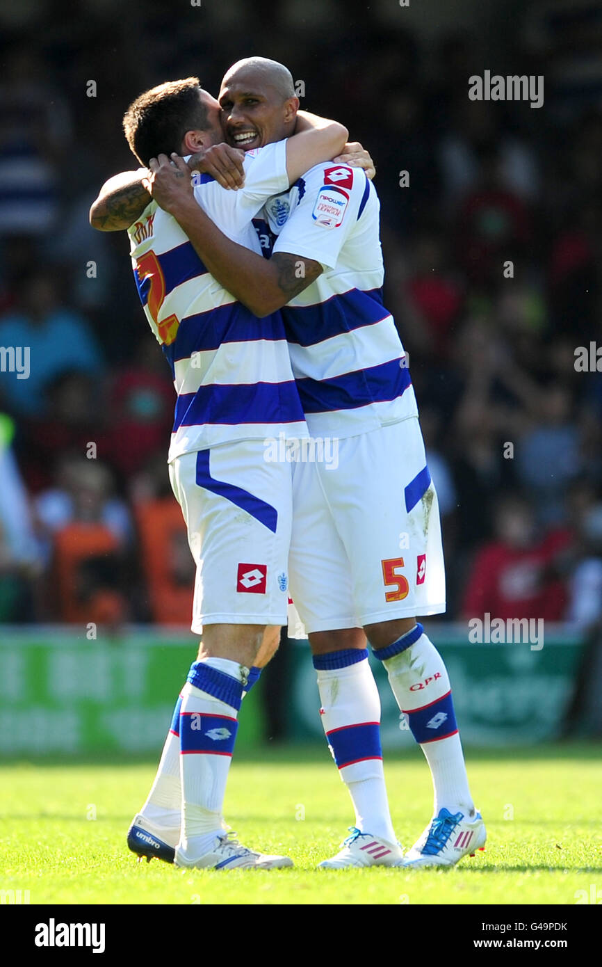 Football qpr celebrate celebrations hug hugging full length fulllength ...