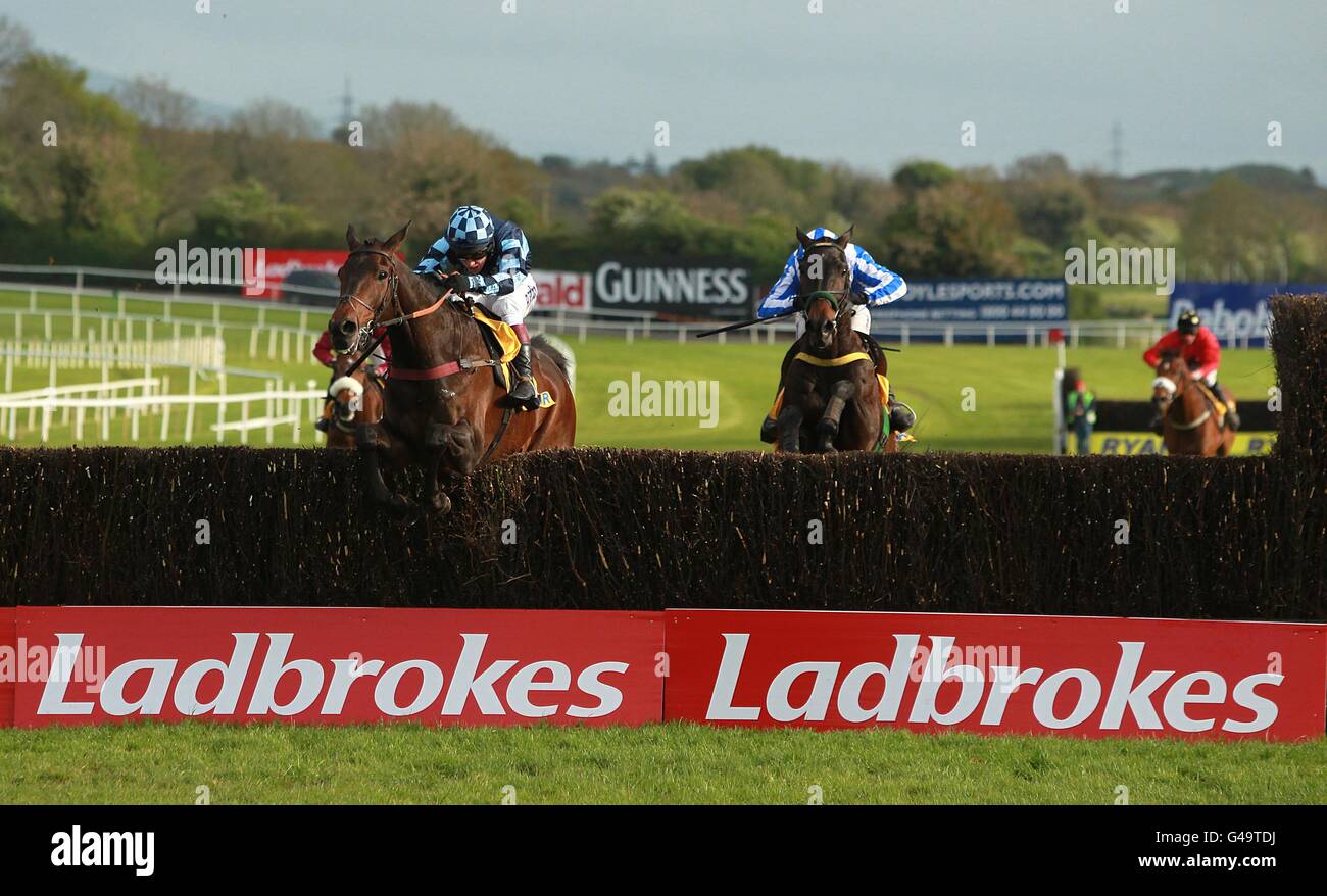 Jockey Richard Johnson on Captain Chris (left) jumps ahead of Paul ...