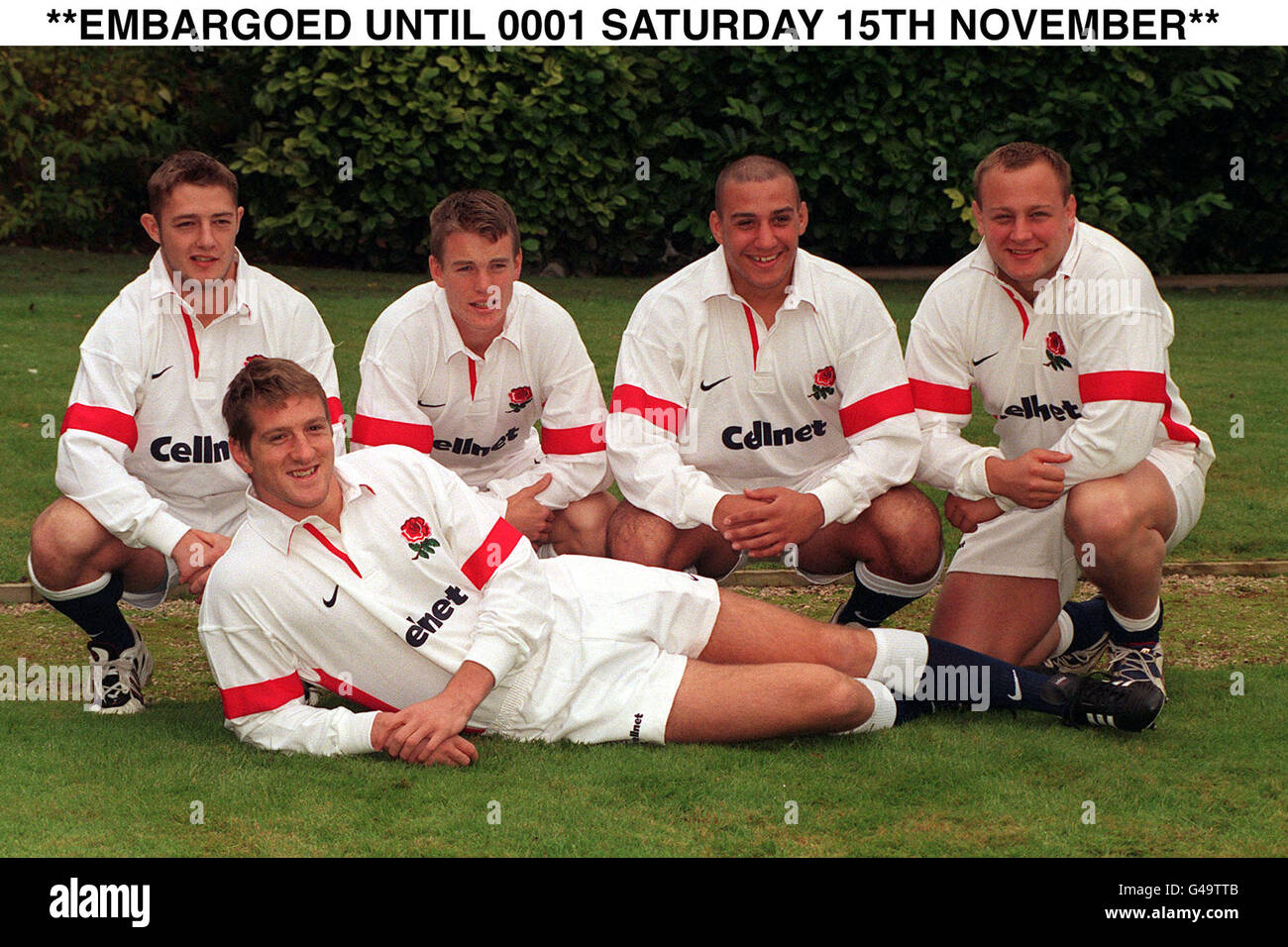 England's five new rugby cap (backrow from left) David Rees, Matthew ...