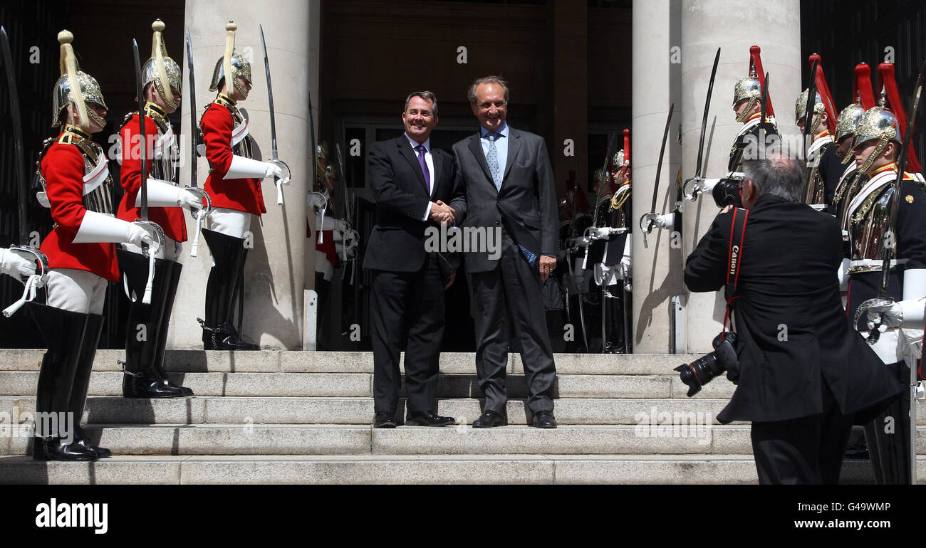 Defence Secretary Dr Liam Fox during a meeting with his French ...