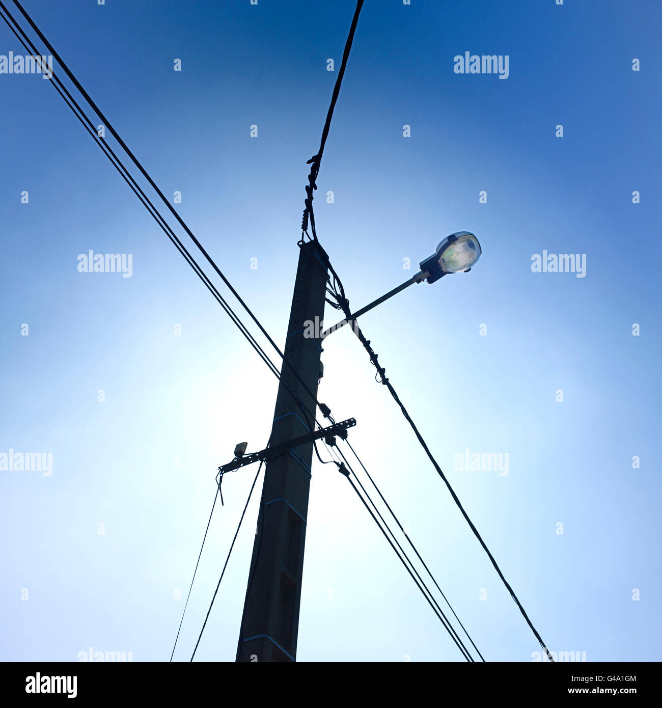 Street lamp and power lines Stock Photo - Alamy
