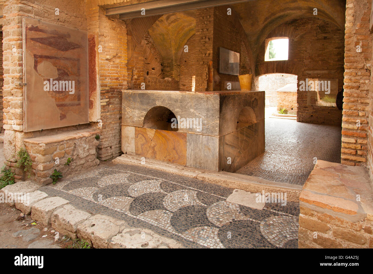 Thermopolium interior, ruins of the ancient Roman port town of Ostia ...