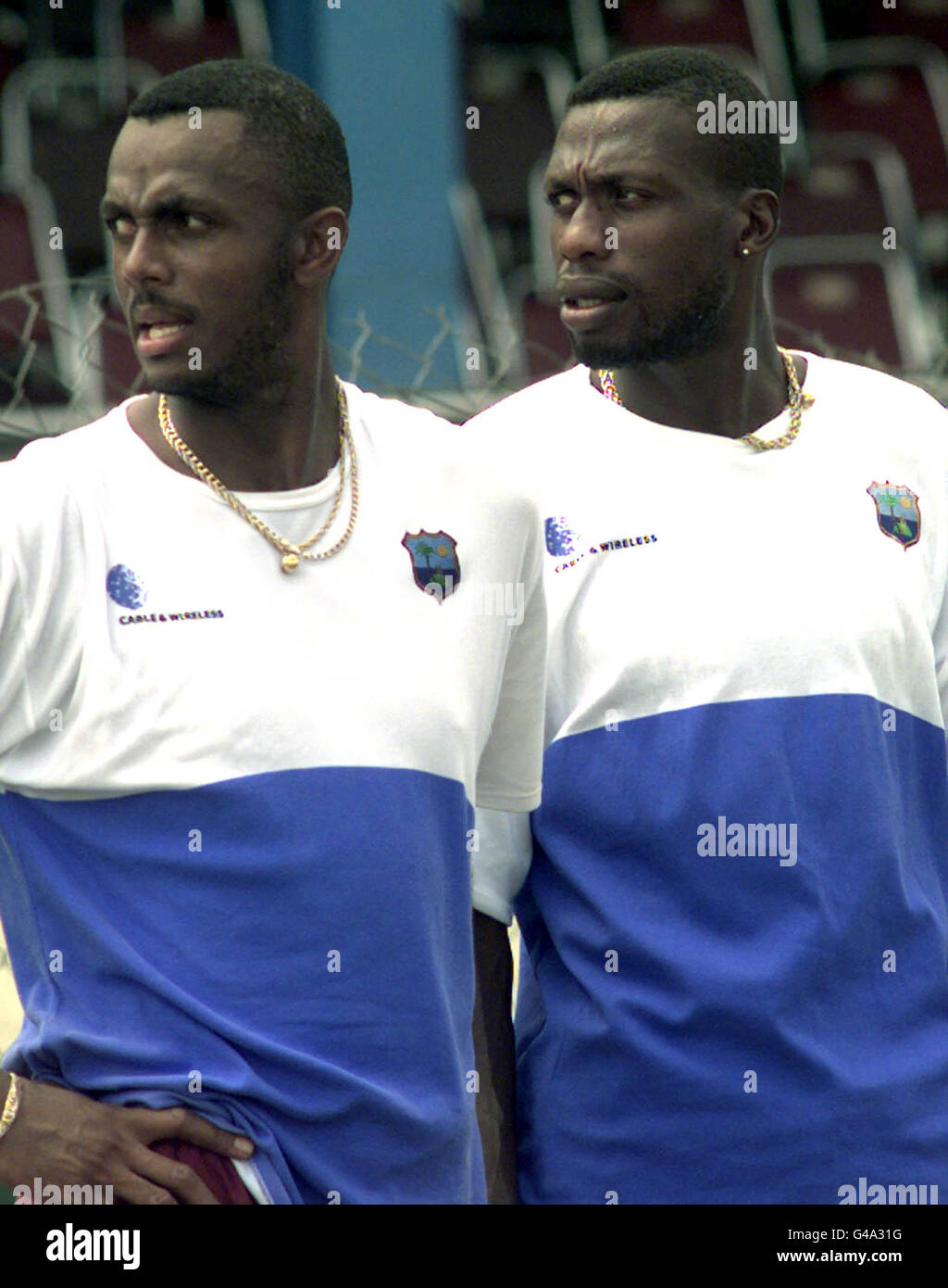 West Indian fast bowlers Courtney Walsh (left) and Curtly Ambrose keep ...