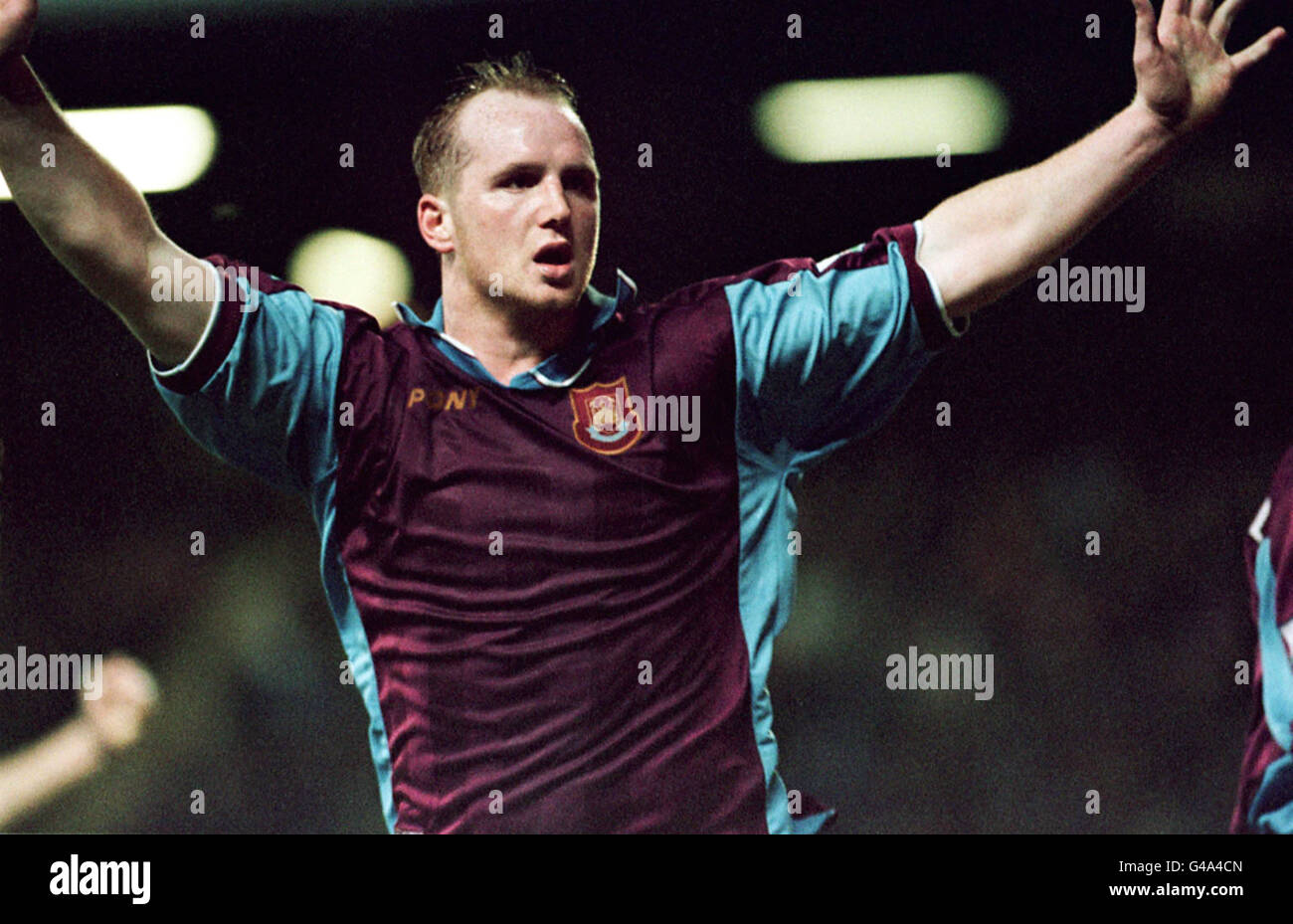 John Hartson celebrates scoring for West Ham against Blackburn during ...
