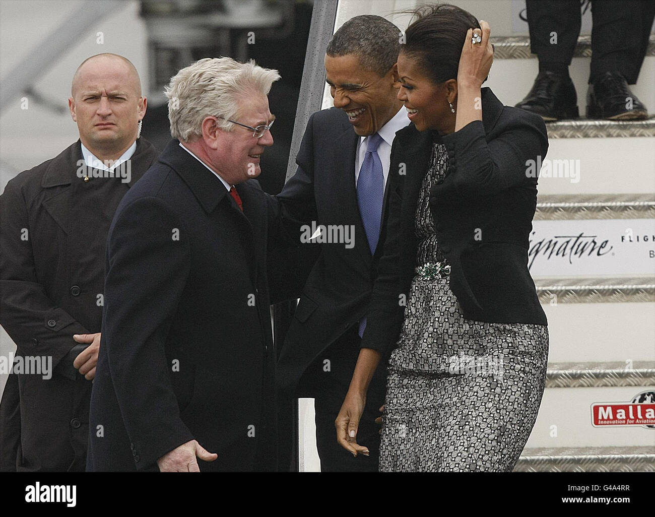 US President Barrack Obama and his wife Michelle land at Dublin Airport ...