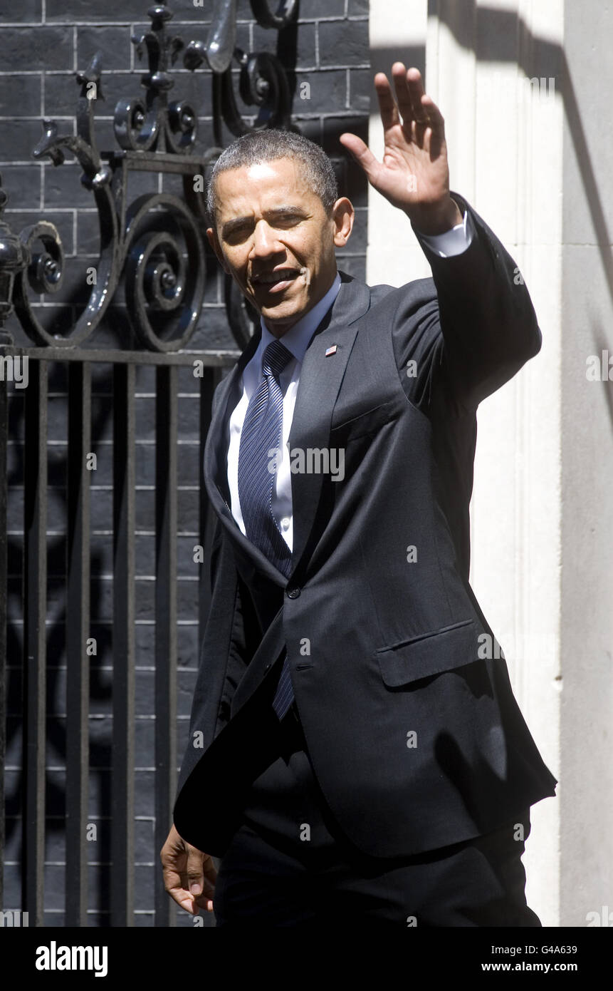 American President Barack Obama as he leaves Downing Street, London ...