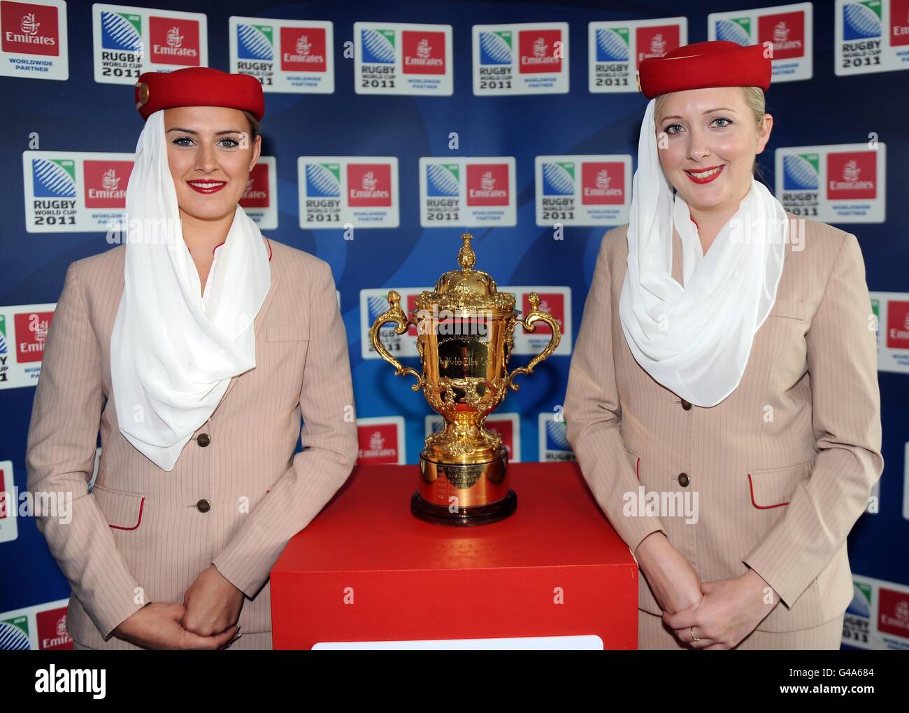 Emirates hospitality lounge crew with the Emirates Cup during the ...