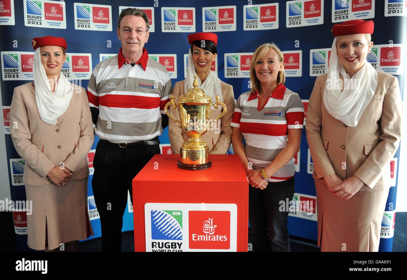 Emirates hospitality lounge guests with Emirates Crew Stock Photo - Alamy