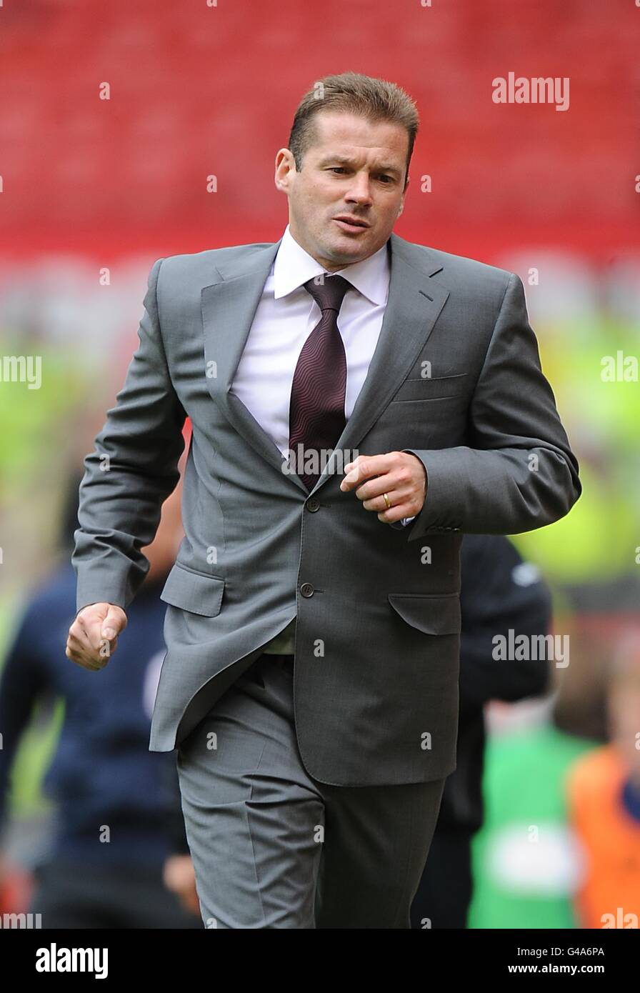 Stevenage manager graham westley runs down the touchline hi-res stock ...
