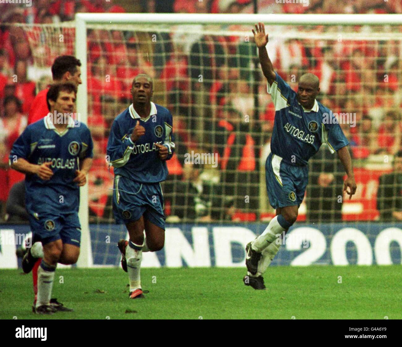 Frank Sinclair (far right) and team-mates celebrate after scoring the ...