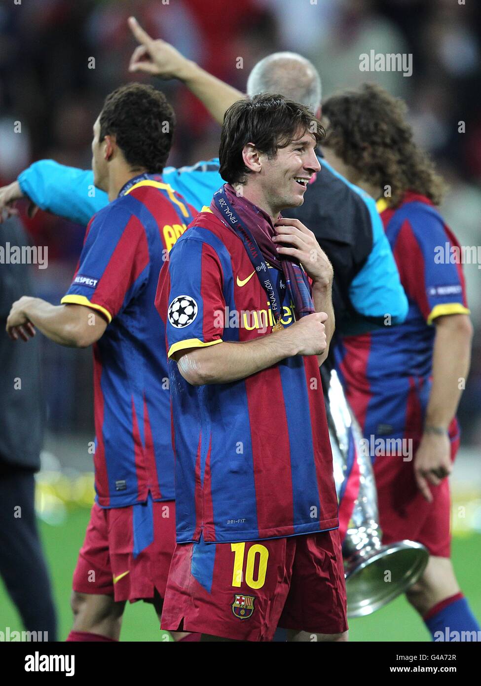 Barcelonas lionel messi celebrates after they win uefa champions league ...